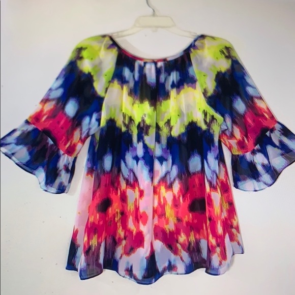 Milly | Tops | Milly Top Chiffonszm Colors Red Yellow Blue White | Poshmark